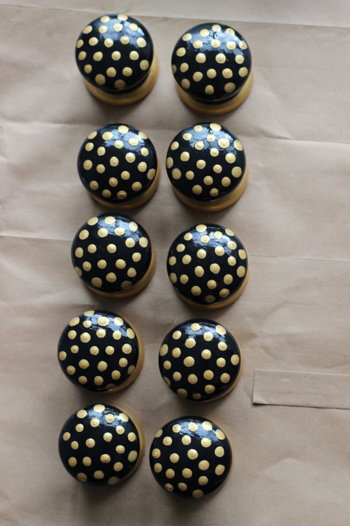 Black gold polka dot dresser and furniture knob hand painted | Etsy