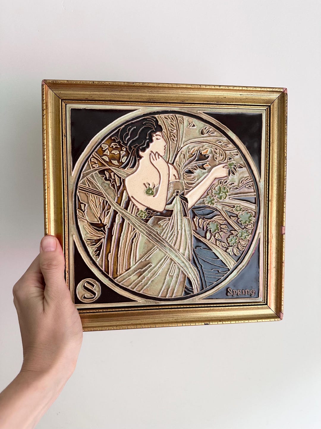 Beautiful Vintage Framed Maw & Co Majolica Art Nouveau spring Tile - Etsy