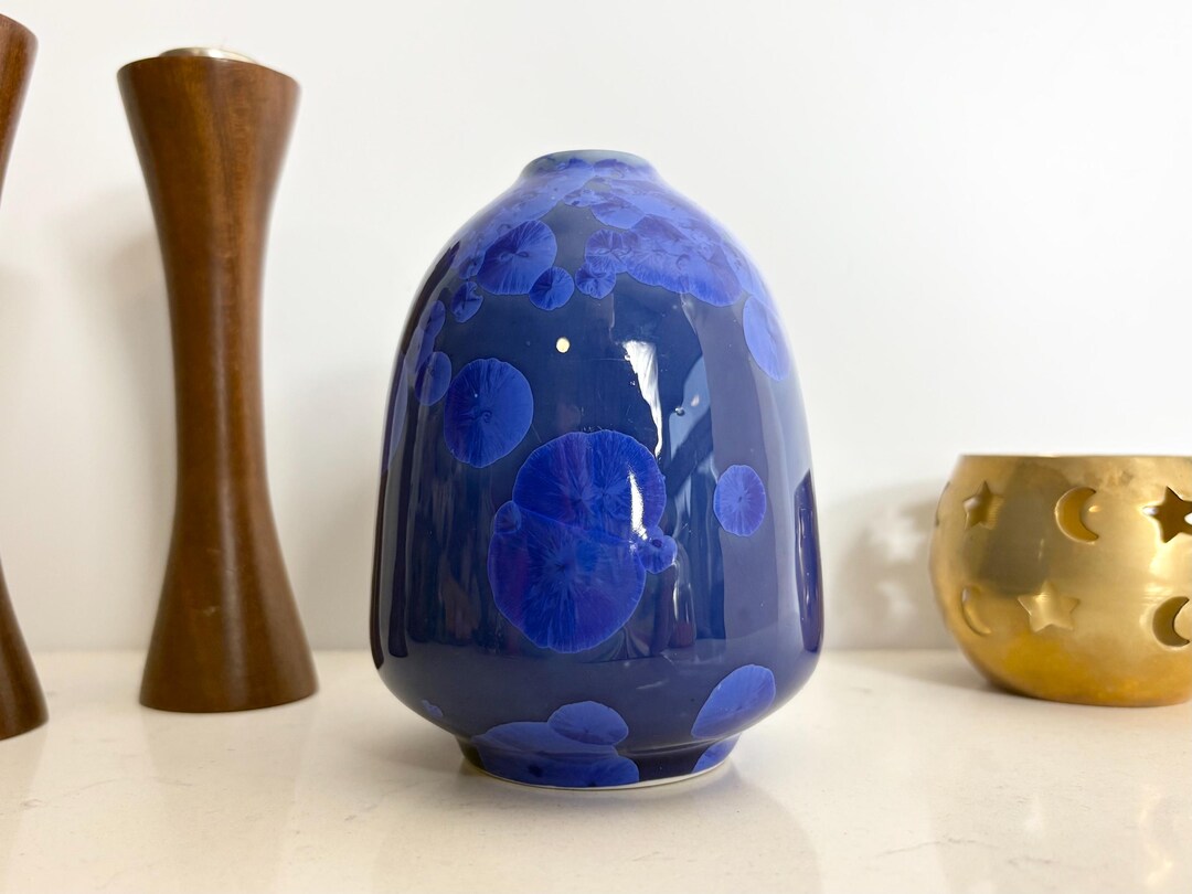 Vintage Blue Crystalline Glaze Pottery Vase - Etsy