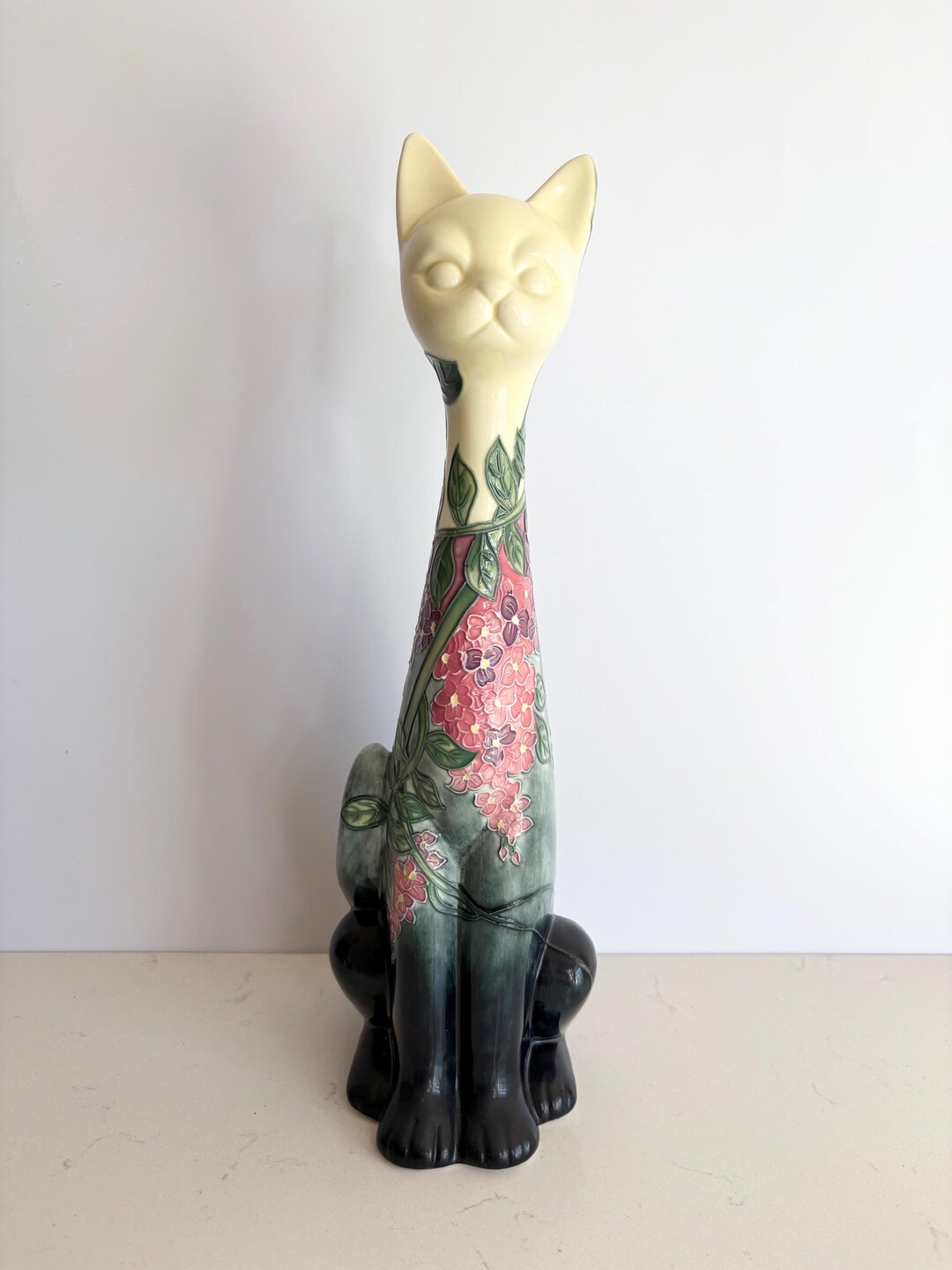Large Vintage Old Tupton Ware Floral Long Neck Cat Figurine - Etsy