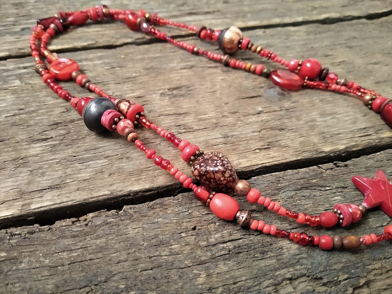 Long red necklace red bead necklace beaded necklace red | Etsy