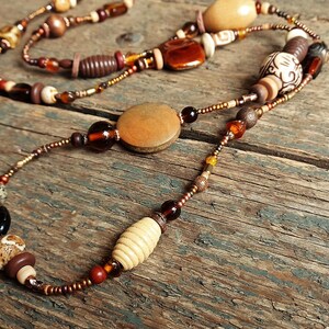Long Brown Necklace Brown Bead Necklace Long Boho Necklace - Etsy