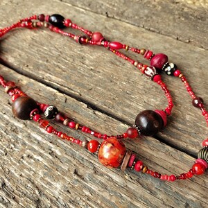 Long red necklace red bead necklace beaded necklace red | Etsy