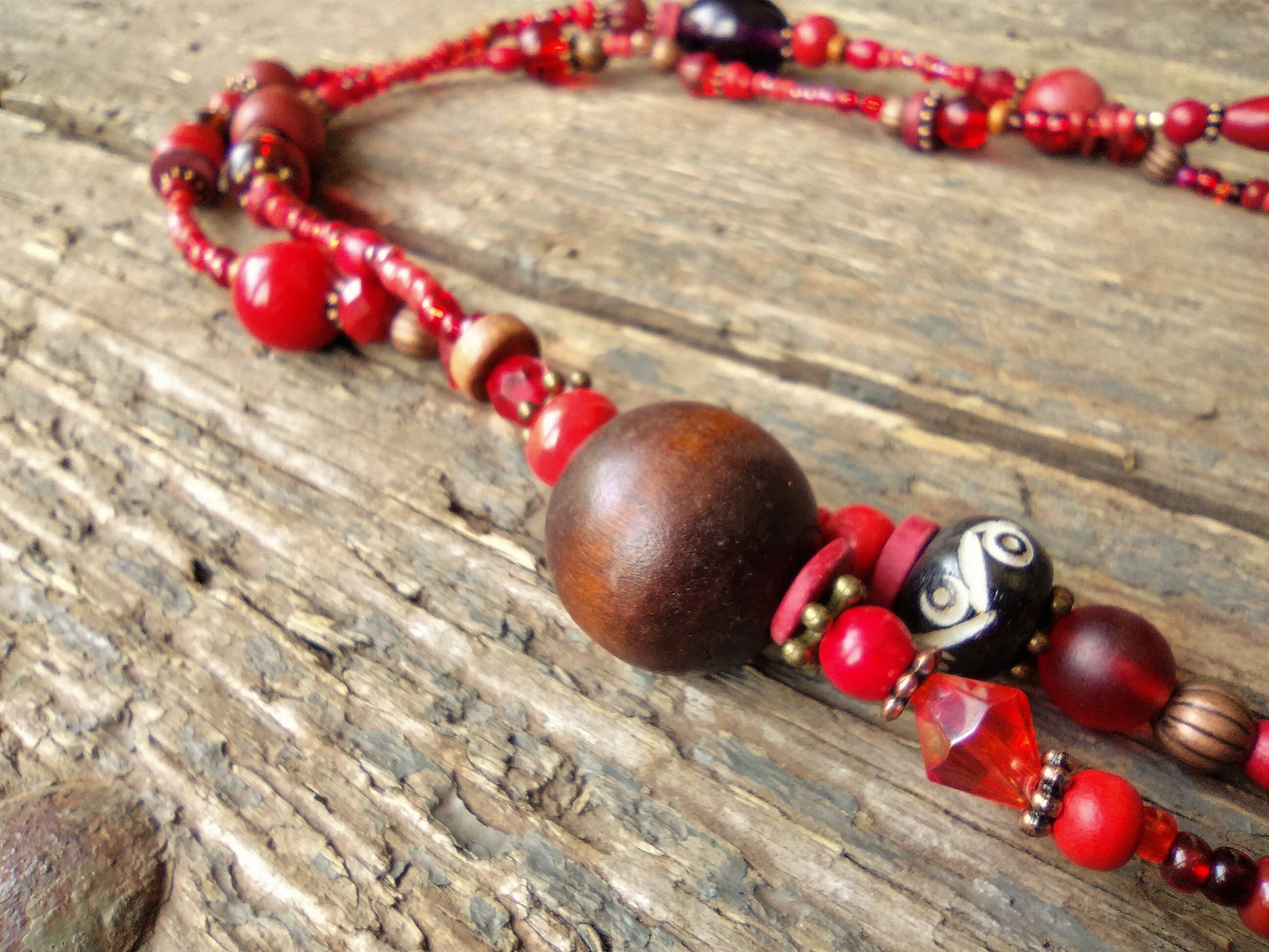 Long red necklace red bead necklace beaded necklace red | Etsy