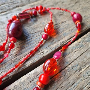 Long Red Necklace, Red Bead Necklace, Beaded Necklace, Red Boho ...