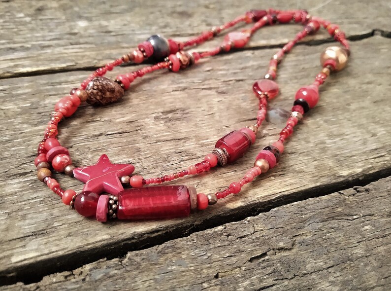 Long red necklace red bead necklace beaded necklace red | Etsy