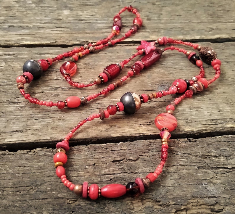 Long red necklace red bead necklace beaded necklace red | Etsy
