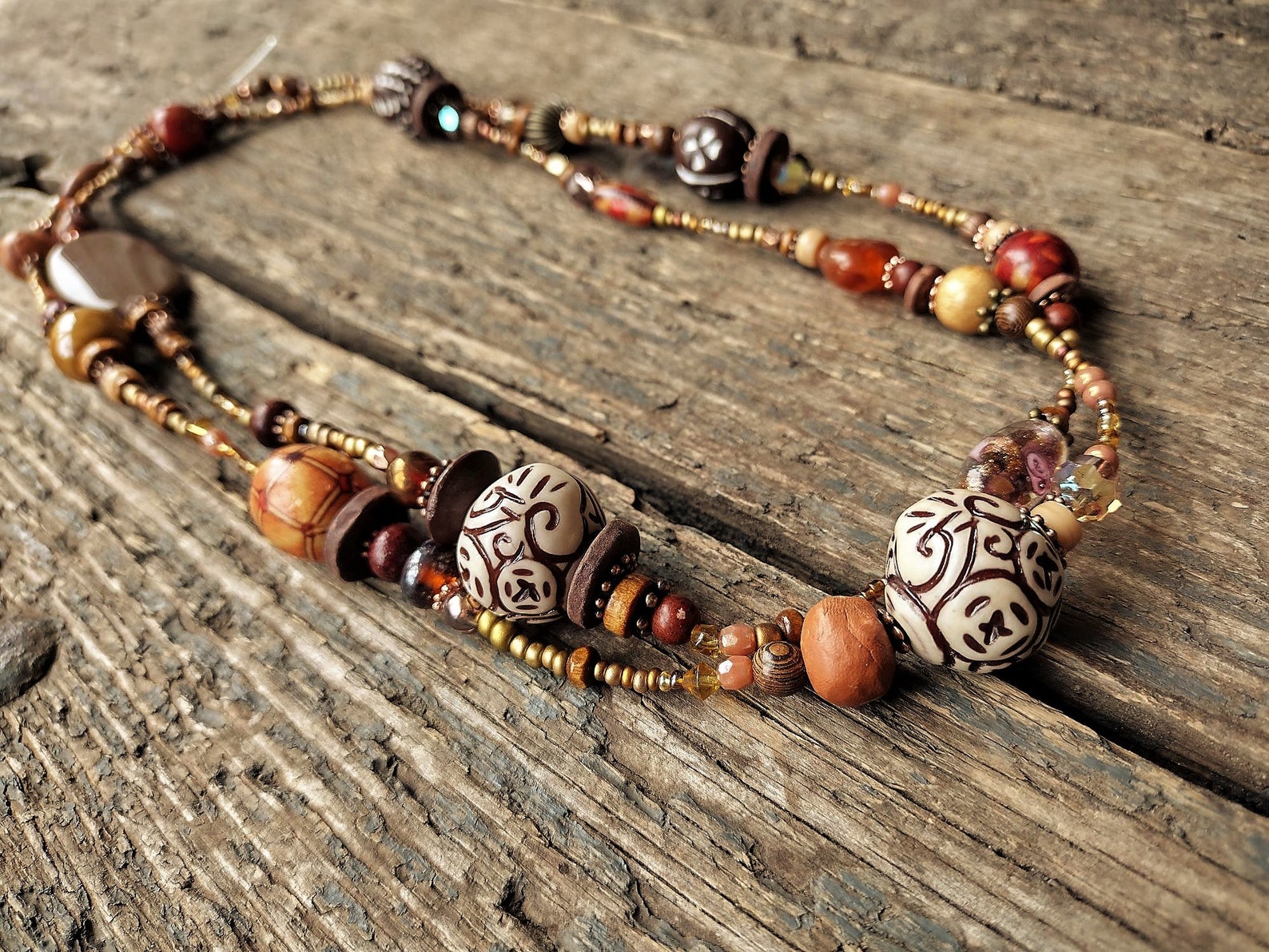 Long brown necklace brown bead necklace long boho necklace | Etsy