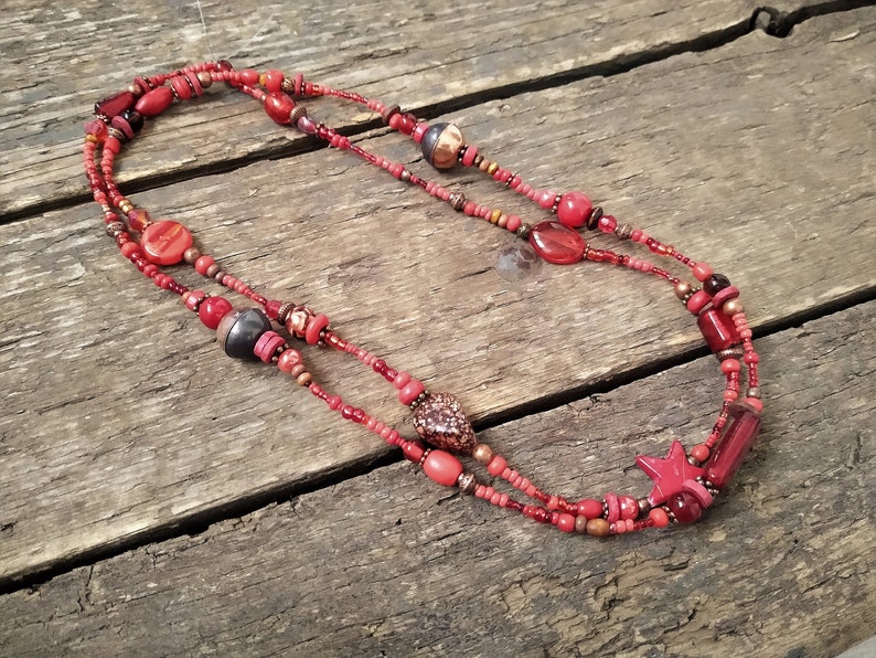 Long red necklace red bead necklace beaded necklace red | Etsy