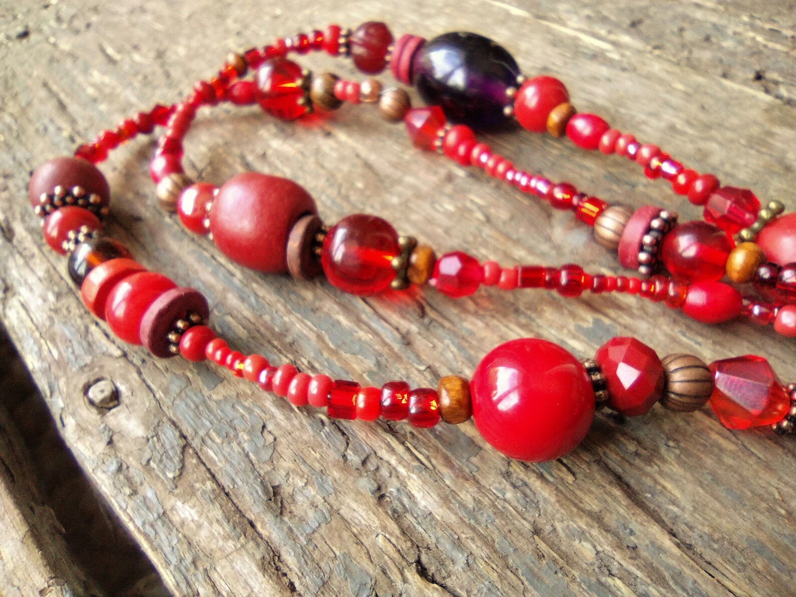 Long red necklace red bead necklace beaded necklace red | Etsy