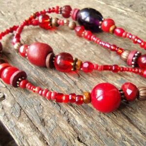 Long red necklace red bead necklace beaded necklace red | Etsy