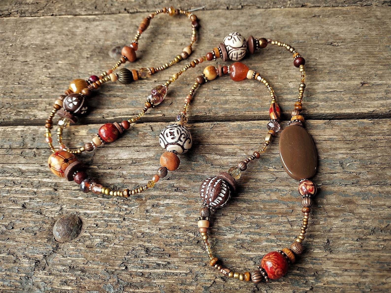 Long brown necklace brown bead necklace long boho necklace | Etsy