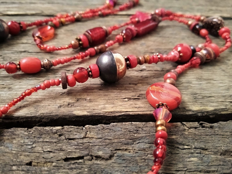 Long red necklace red bead necklace beaded necklace red | Etsy