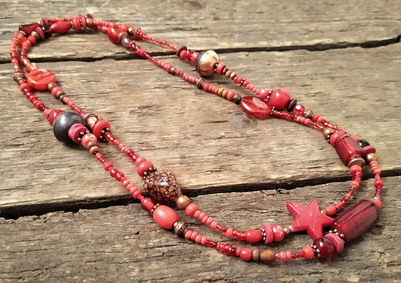 Long red necklace red bead necklace beaded necklace red | Etsy