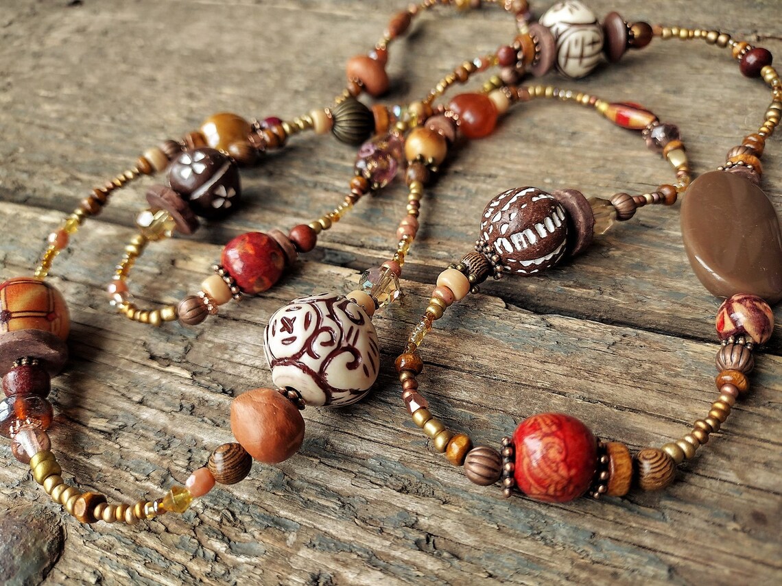 Long brown necklace brown bead necklace long boho necklace | Etsy