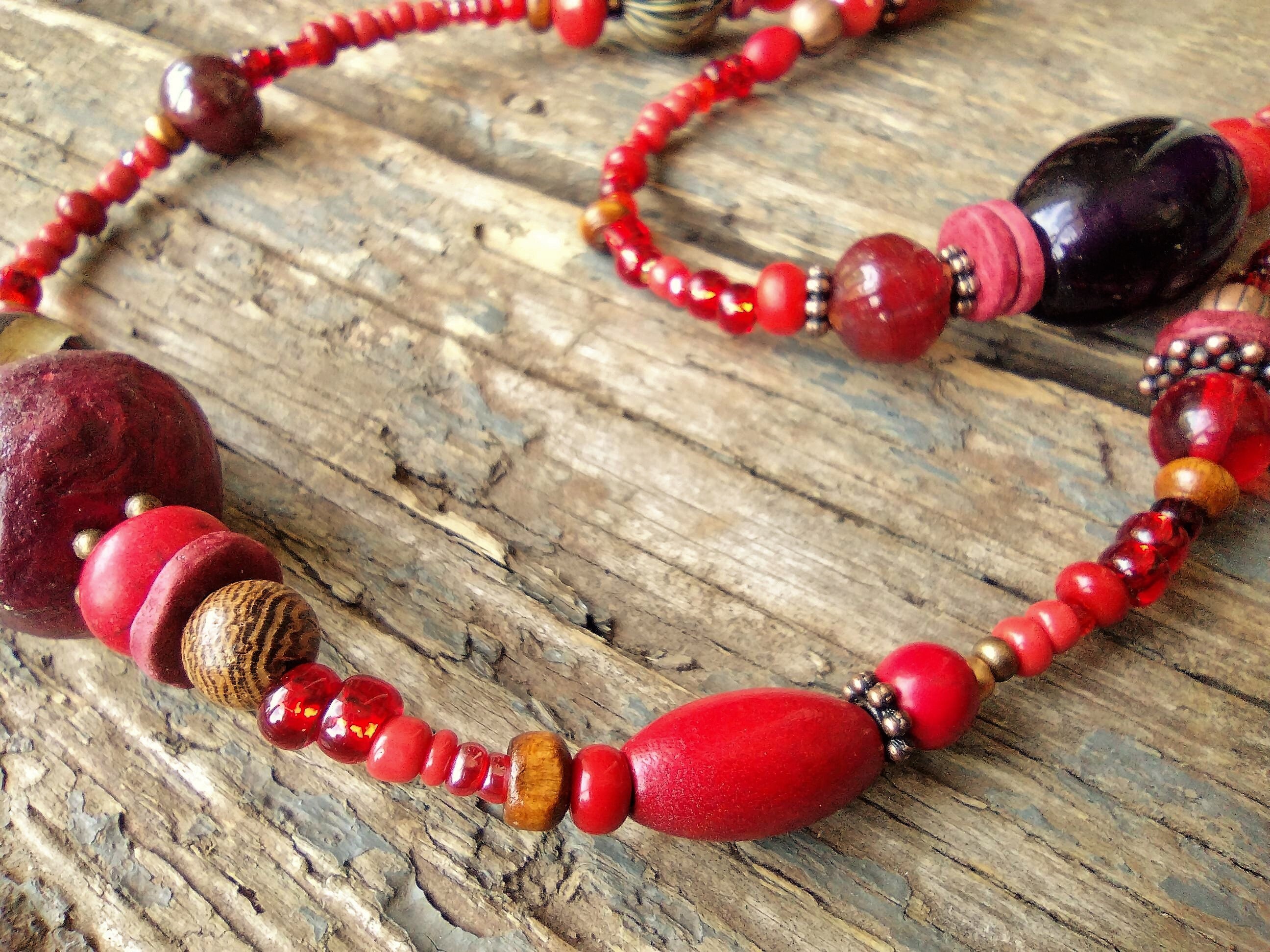 Long red necklace red bead necklace beaded necklace red | Etsy
