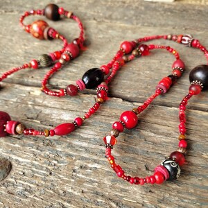 Long red necklace red bead necklace beaded necklace red | Etsy