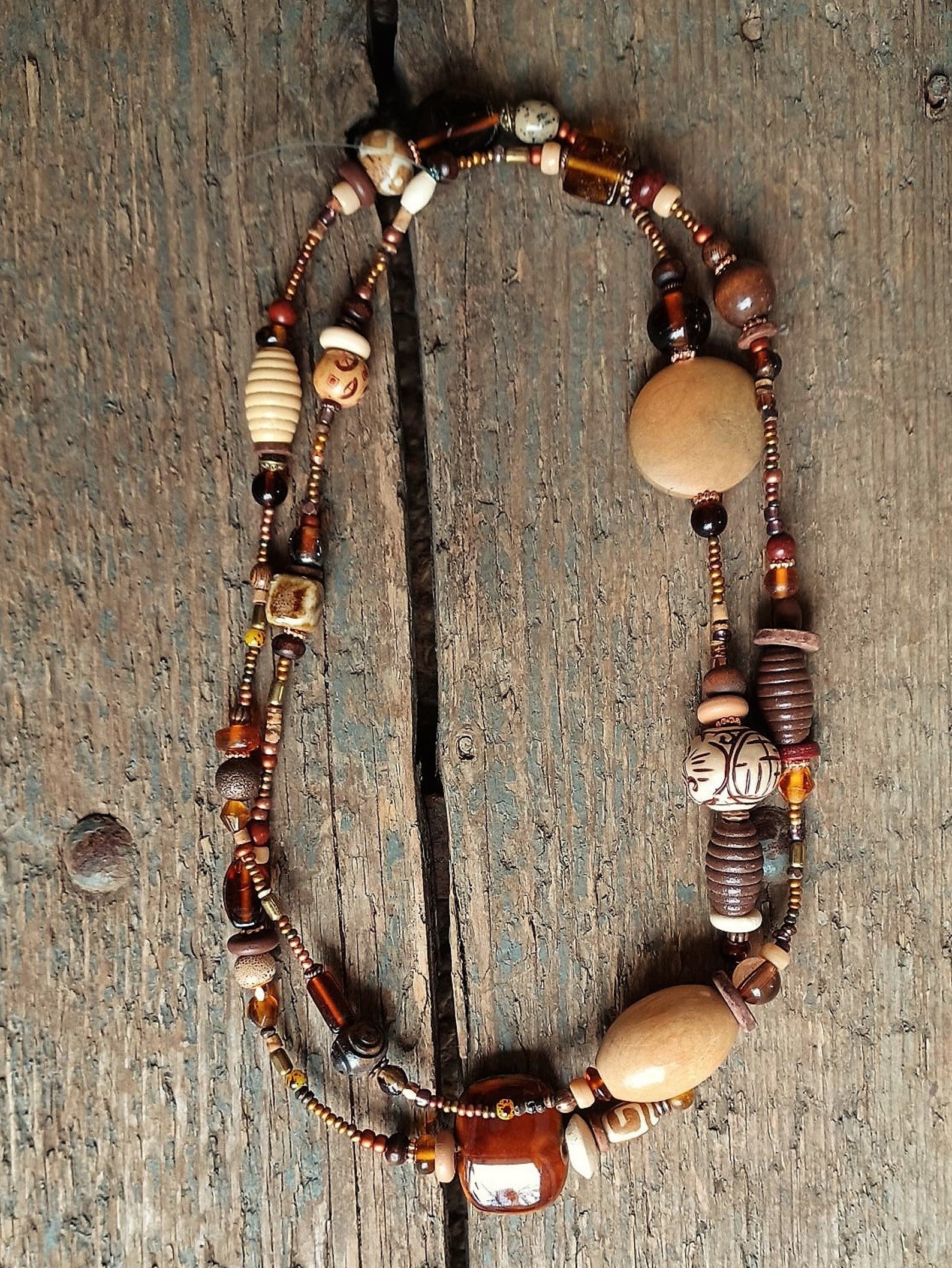 Long Brown Necklace Brown Bead Necklace Long Boho Necklace - Etsy