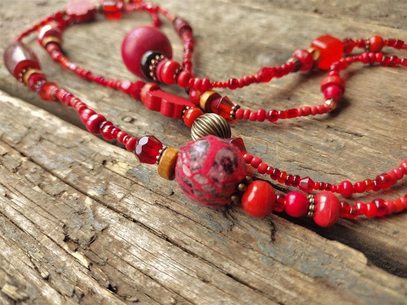 Long Red Necklace Red Bead Necklace Beaded Necklace Red - Etsy