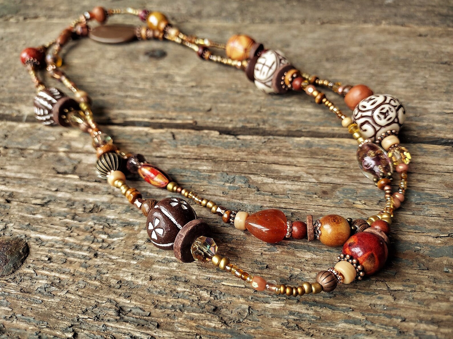 Long brown necklace brown bead necklace long boho necklace | Etsy