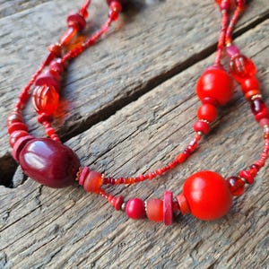 Long Red Necklace, Red Bead Necklace, Beaded Necklace, Red Boho ...