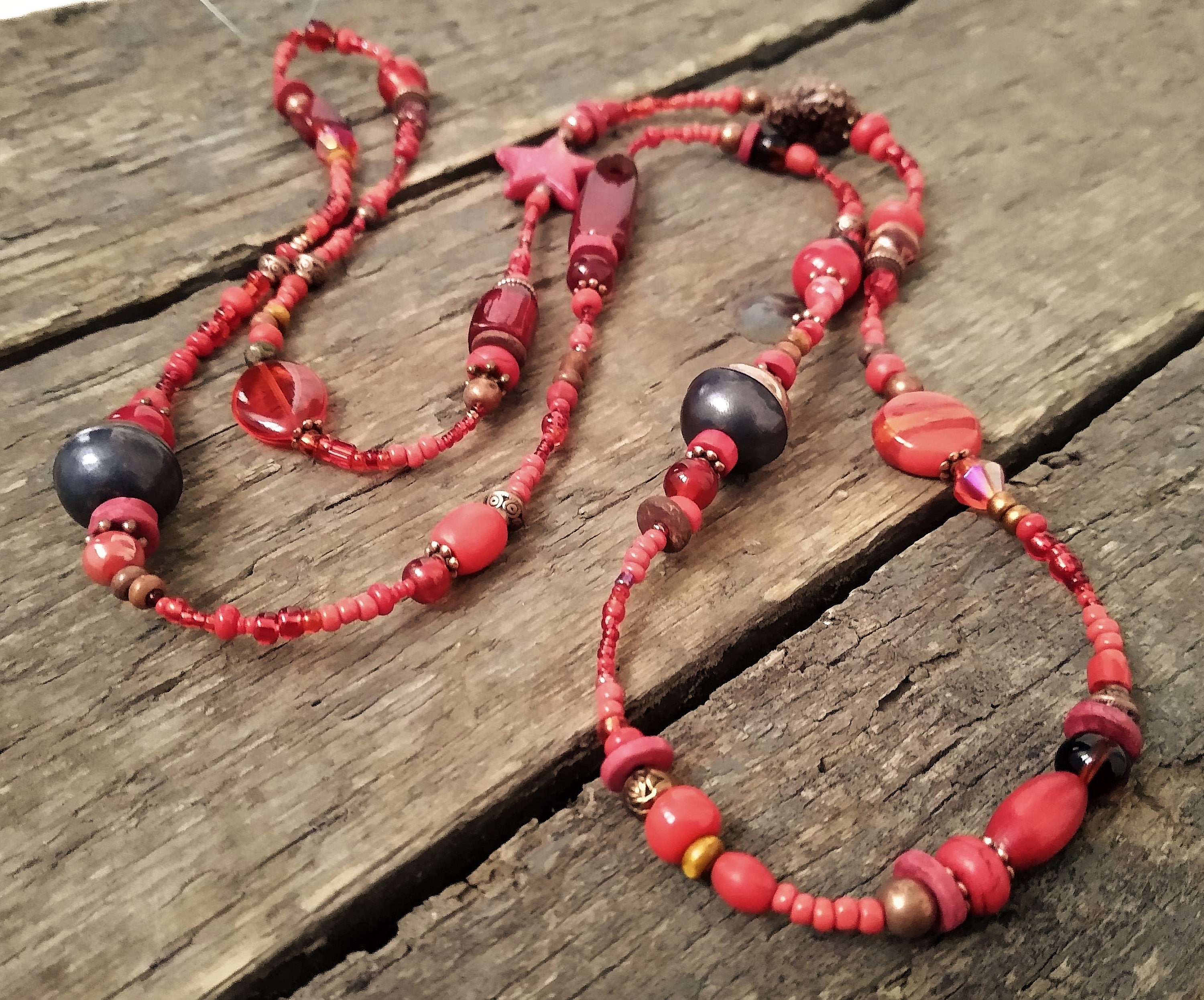 Long red necklace red bead necklace beaded necklace red | Etsy