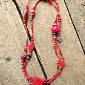 Long Red Necklace Red Bead Necklace Beaded Necklace Red - Etsy
