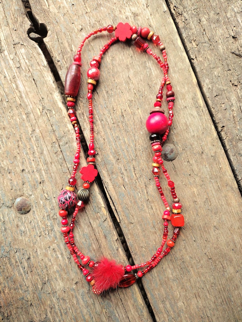 Long Red Necklace Red Bead Necklace Beaded Necklace Red - Etsy