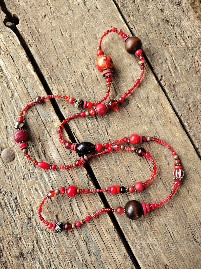 Long red necklace red bead necklace beaded necklace red | Etsy