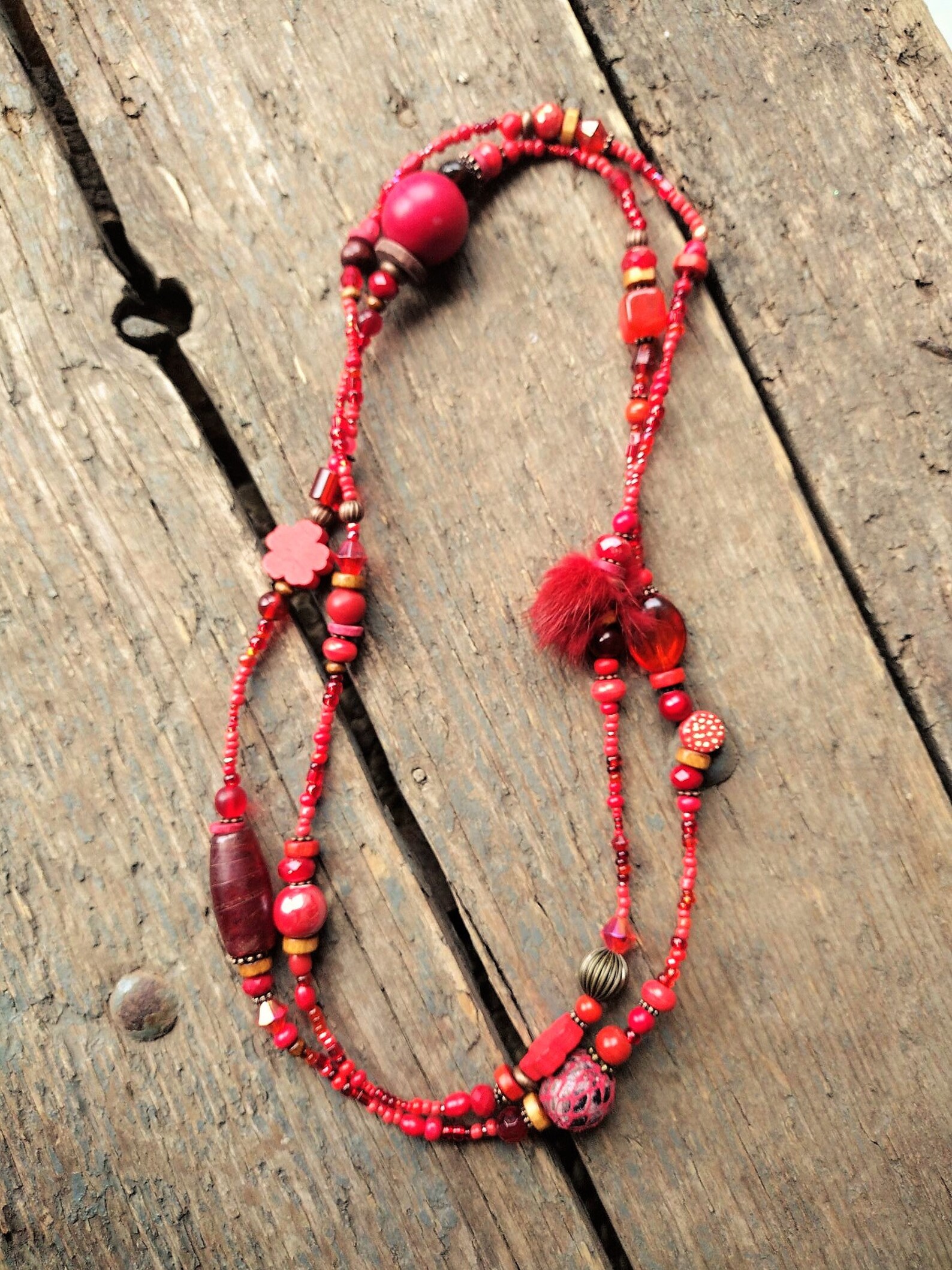 Long Red Necklace Red Bead Necklace Beaded Necklace Red - Etsy