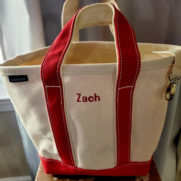 Lands End Red Canvas Tote Bag - Etsy
