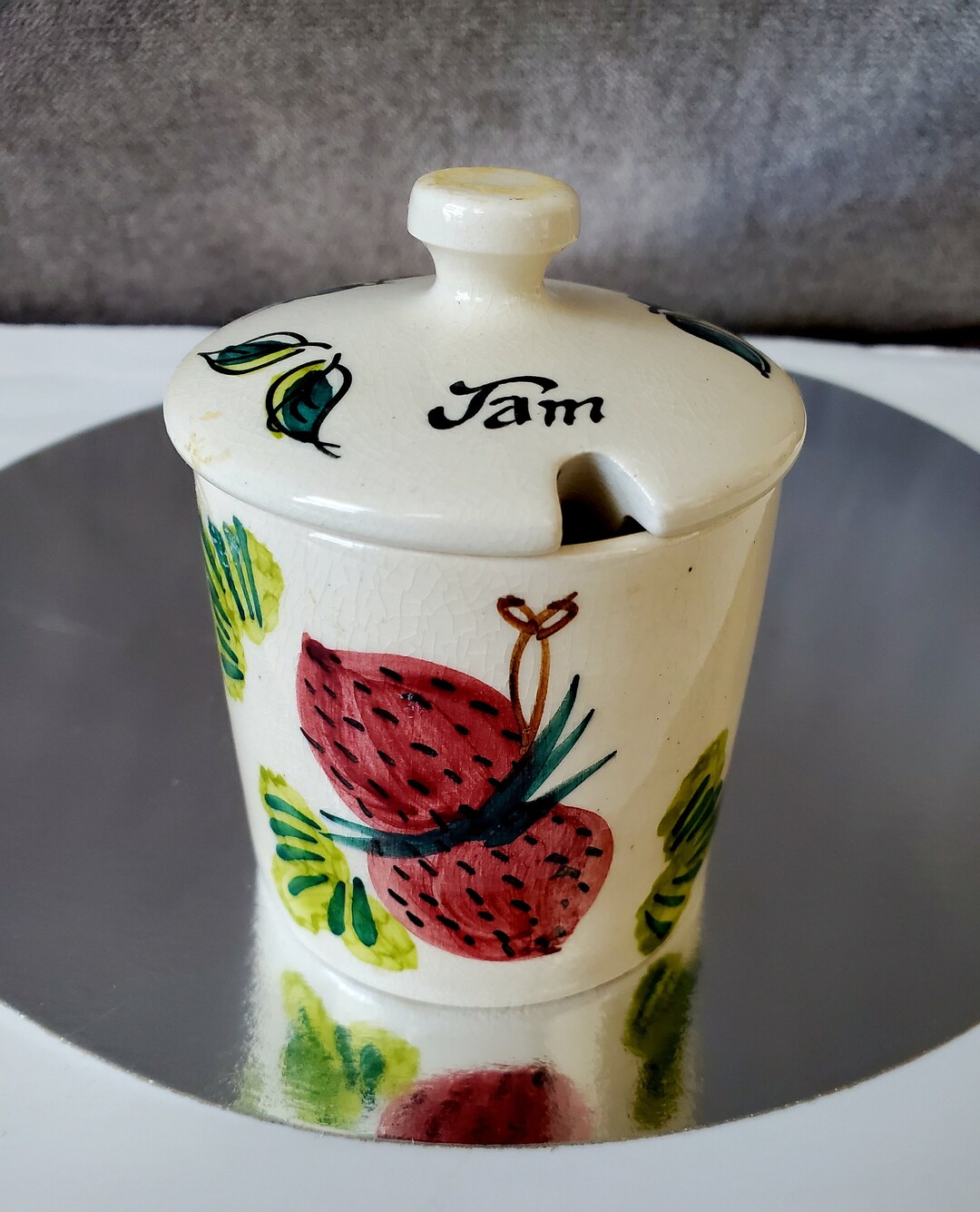 TONI RAYMOND Pottery Jam Pot / Retro Mid Century ENGLAND / Strawberries ...