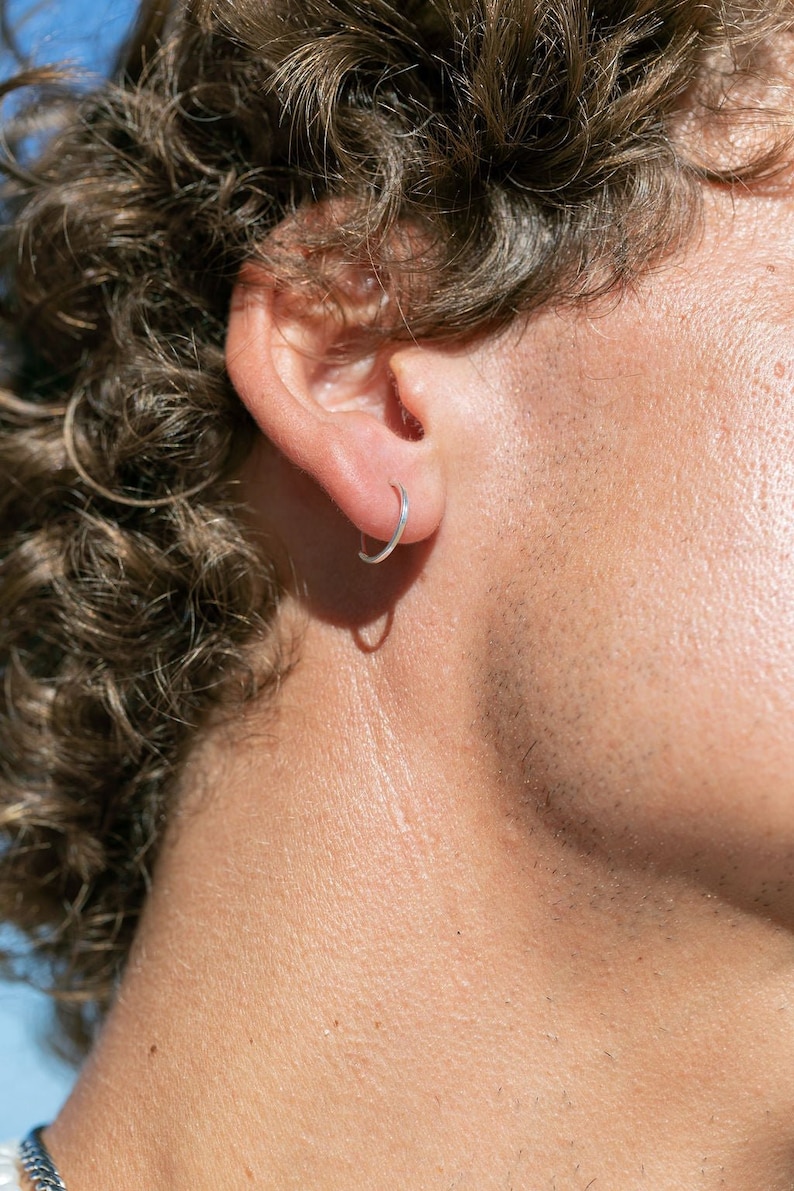 Single Unisex Men's Squared Silver Hoop Earring - Kahua - Etsy
