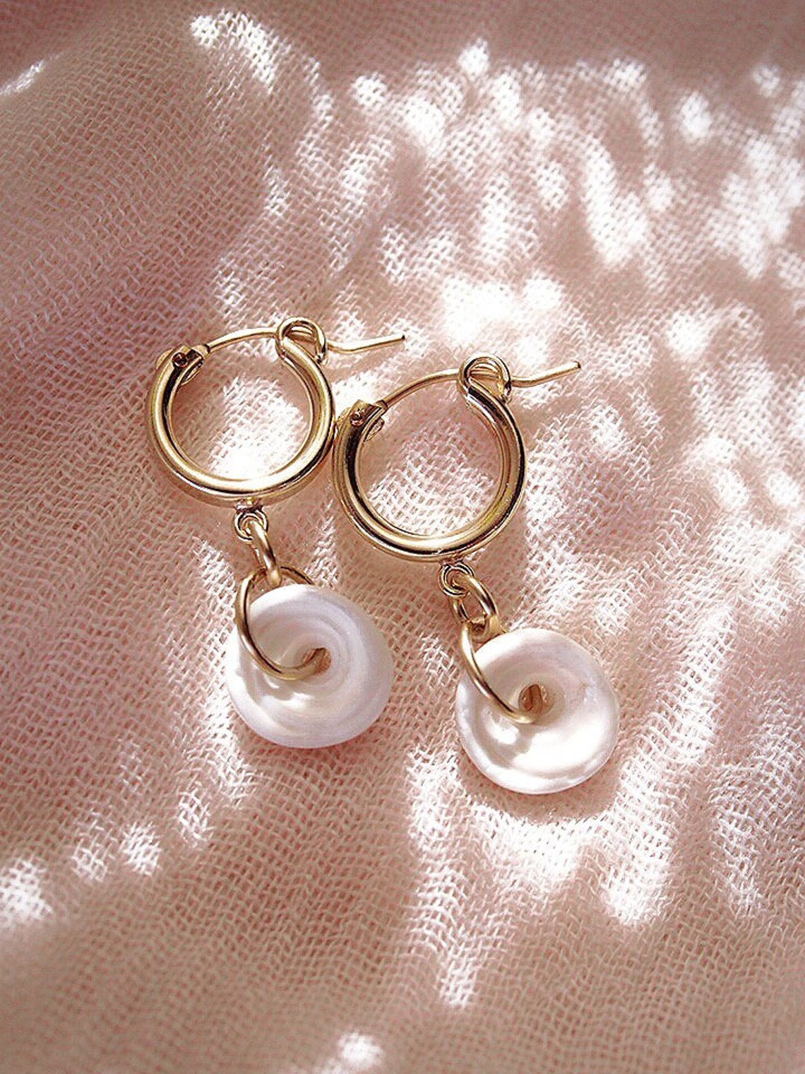 Gold Puka Shell Hoop Earrings - Kahale - Etsy