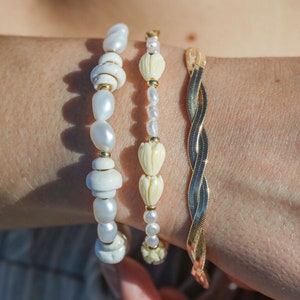 Pearl Pikake Flower Bead Bracelet, Beaded Bracelet,hawaii Bracelet,gold ...