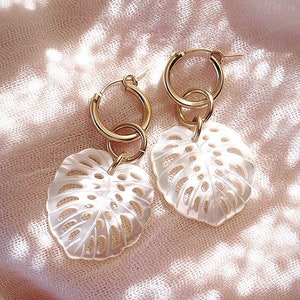 Gold Filled Monstera Hoop Earrings, Shell Statement Earrings, Statement ...