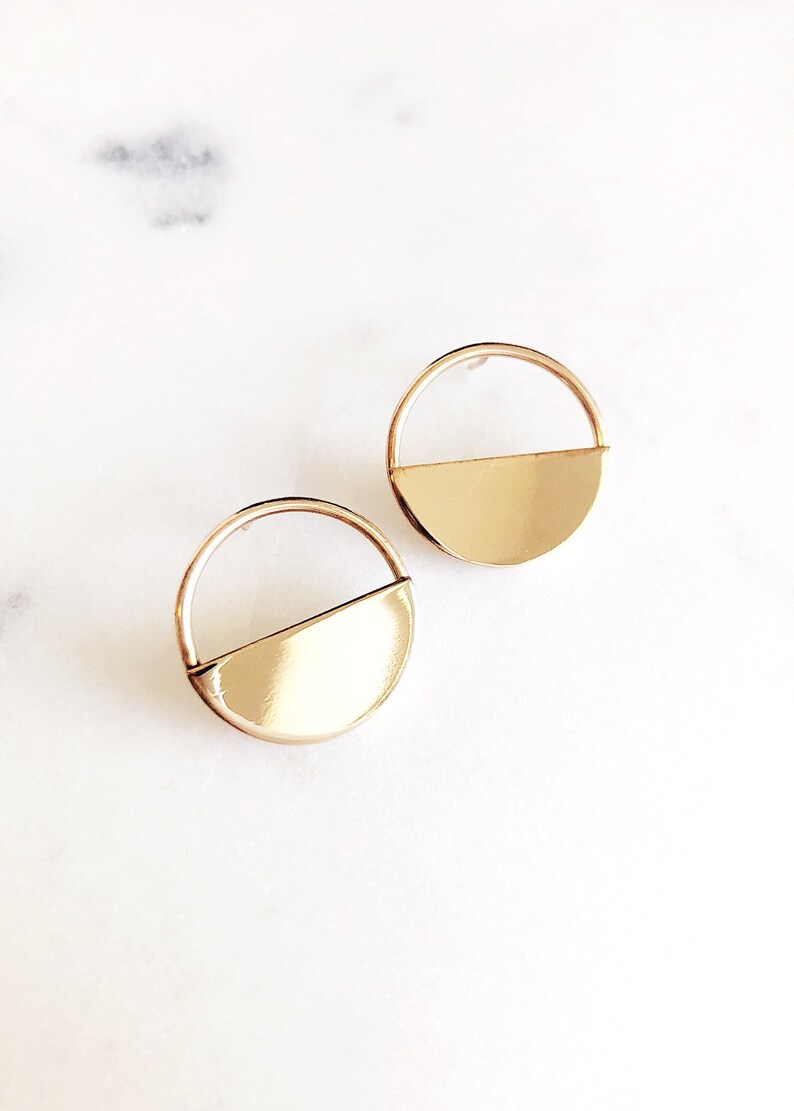 Gold Hoop Disc Stud Earrings Mele Gold Filled Hoop Earring | Etsy