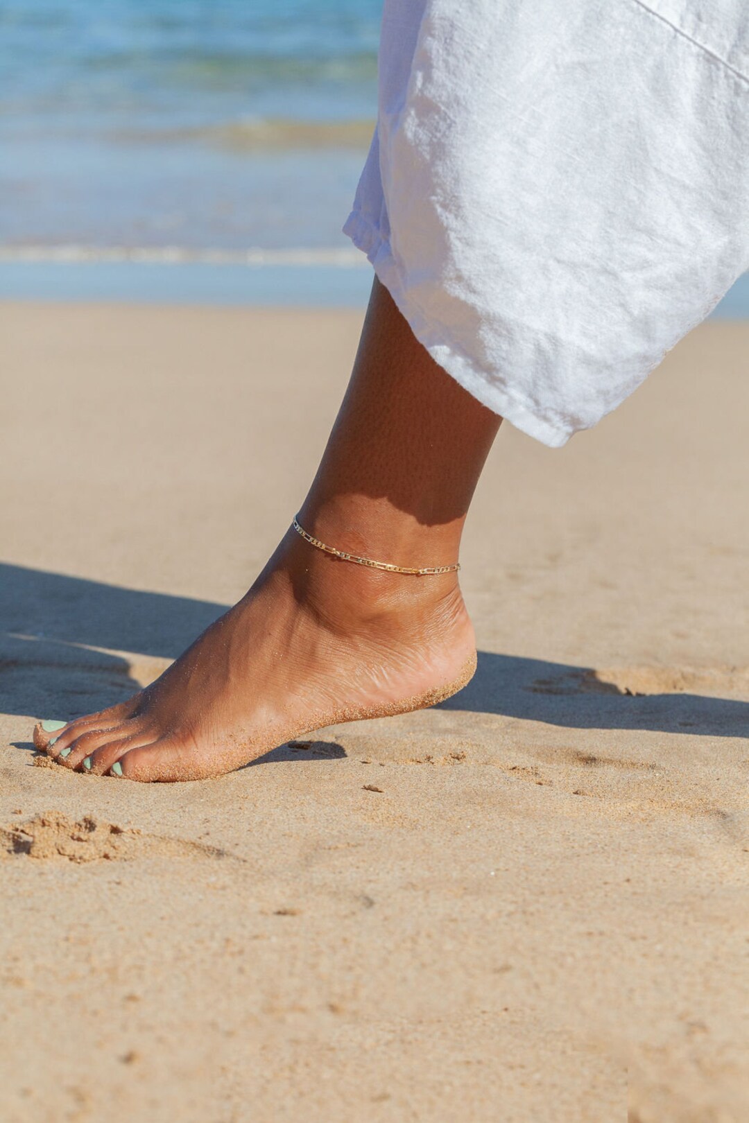 Gold Flat Figaro Chain Anklet - Kaipo'i, Gold Anklet, Gold Chain Anklet ...