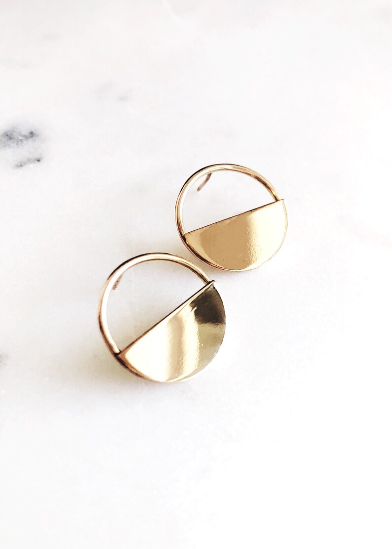 Gold Hoop Disc Stud Earrings Mele Gold Filled Hoop Earring | Etsy