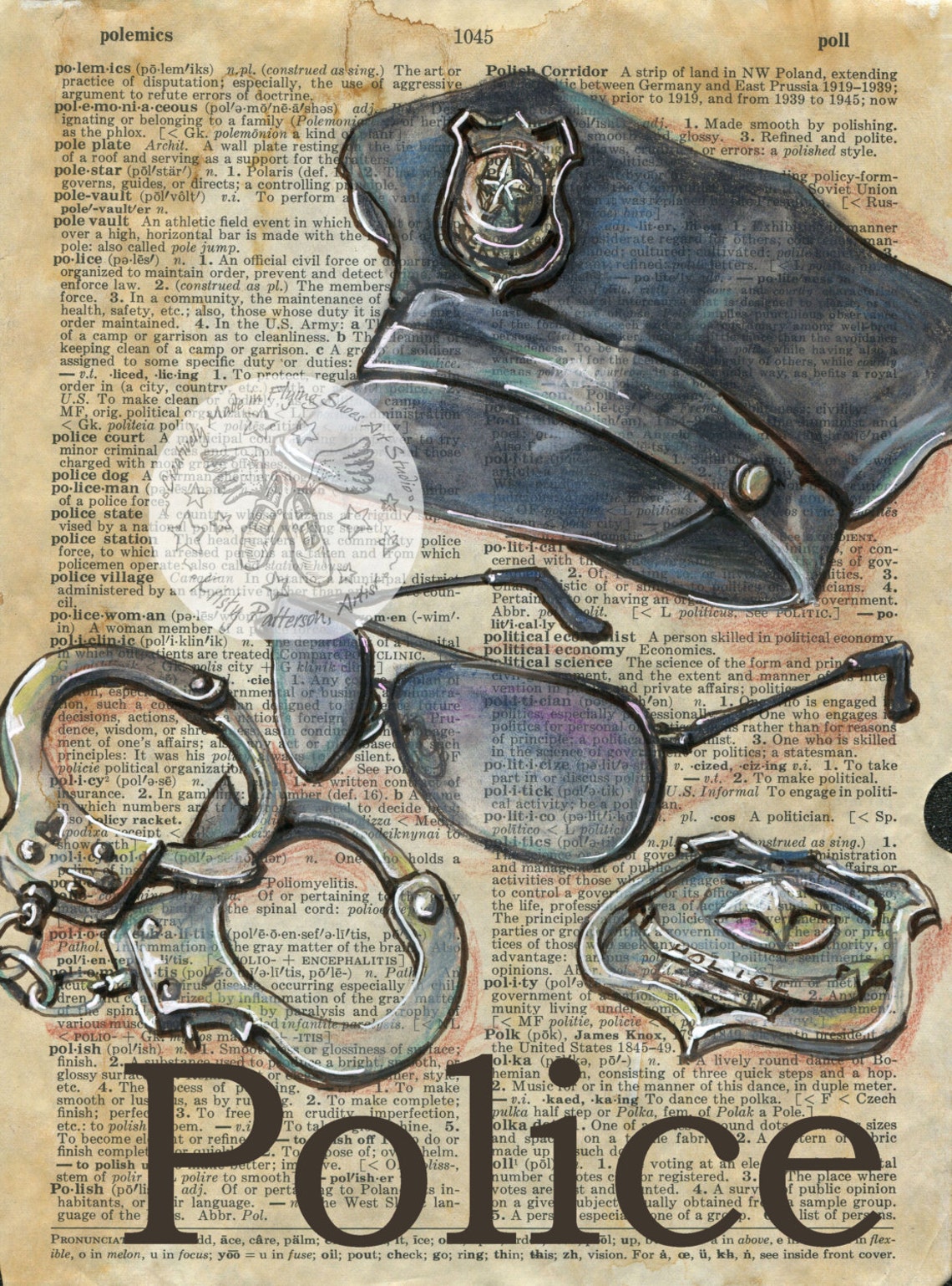PRINT: Police Mixed Media Drawing on Antique Dictionary - Etsy