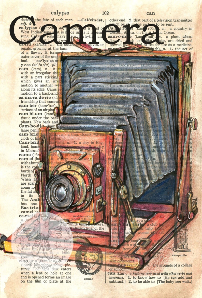 PRINT Camera Mixed Media Drawing On Dictionary Page Etsy PRINT Camera Mixed Media Drawing On Dictionary Page Etsy