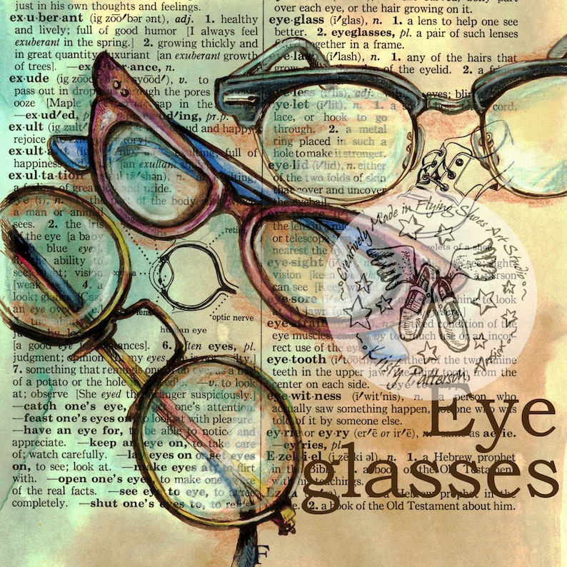 Eyeglasses Dictionary Drawing Instant Printable Download - Etsy