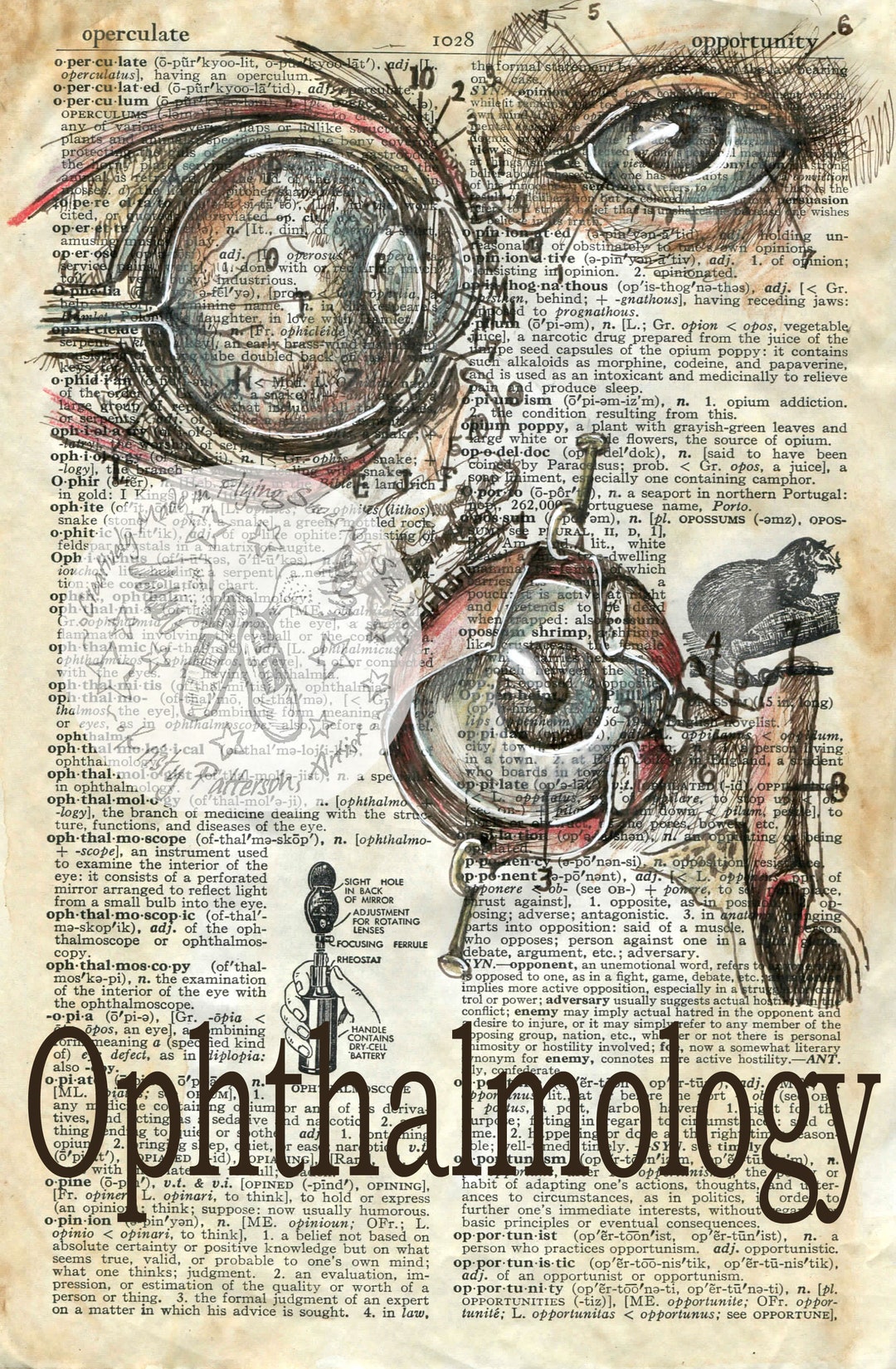 PRINT: Opthalmology Mixed Media Drawing on Antique Dictionary Page - Etsy