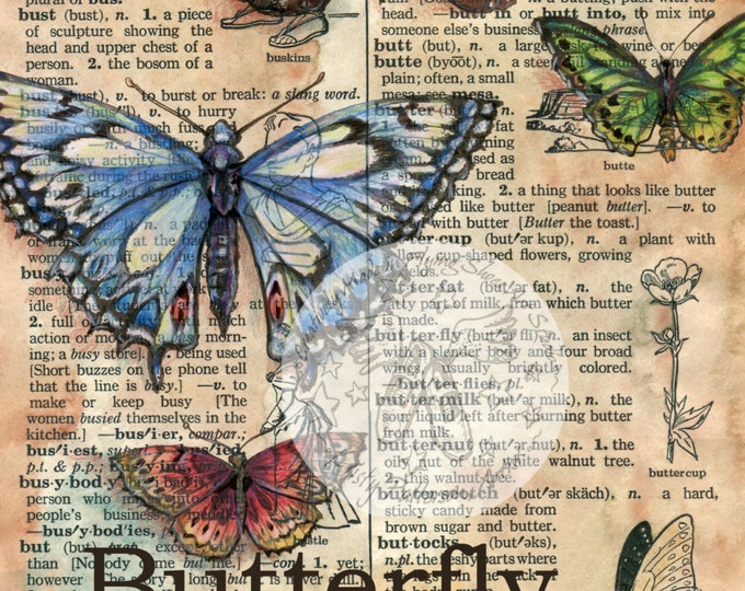 PRINT: Butterflies Mixed Media Drawing on Distressed Parchment - Etsy