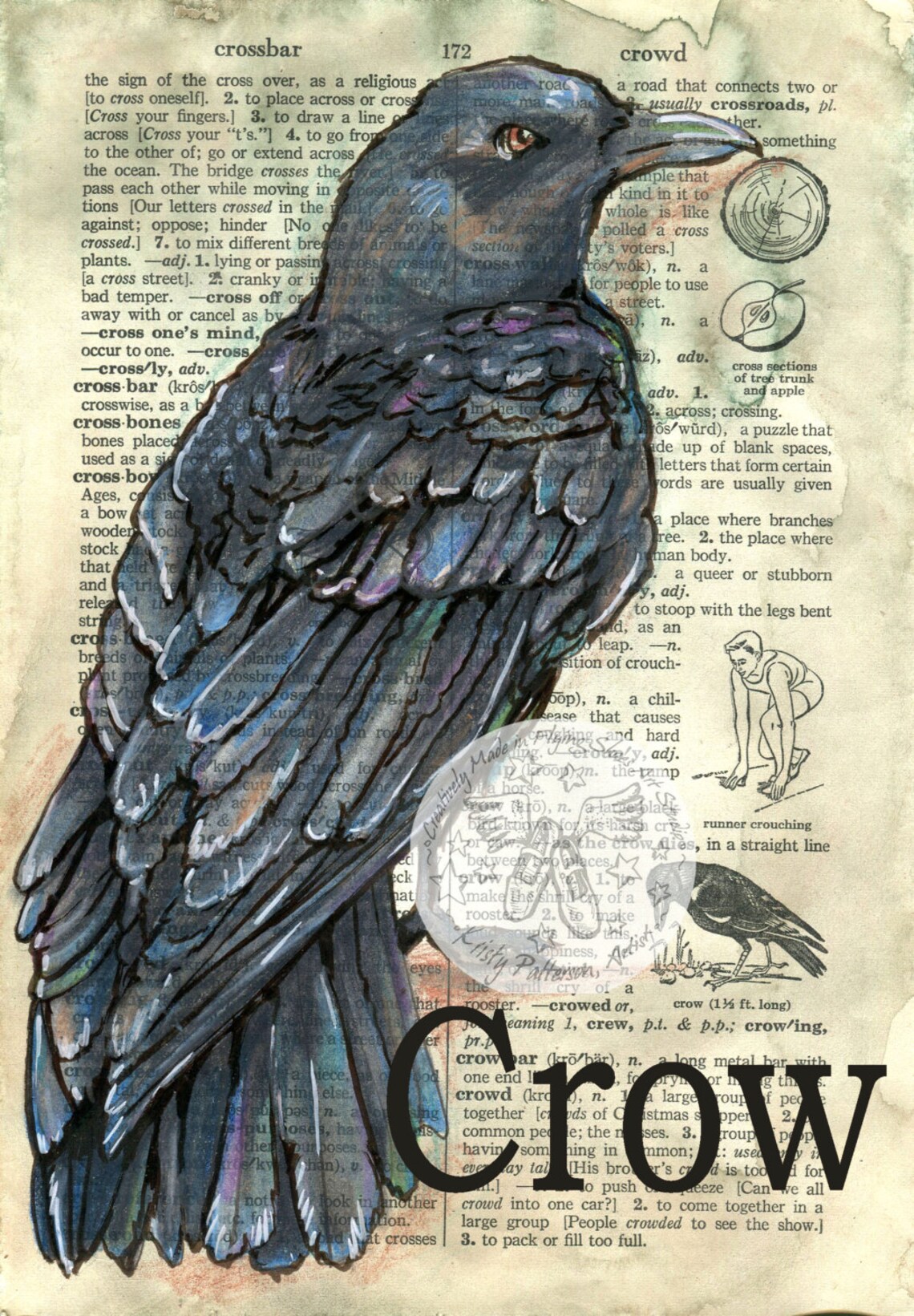 PRINT: Crow Mixed Media Drawing on Antique Dictionary - Etsy