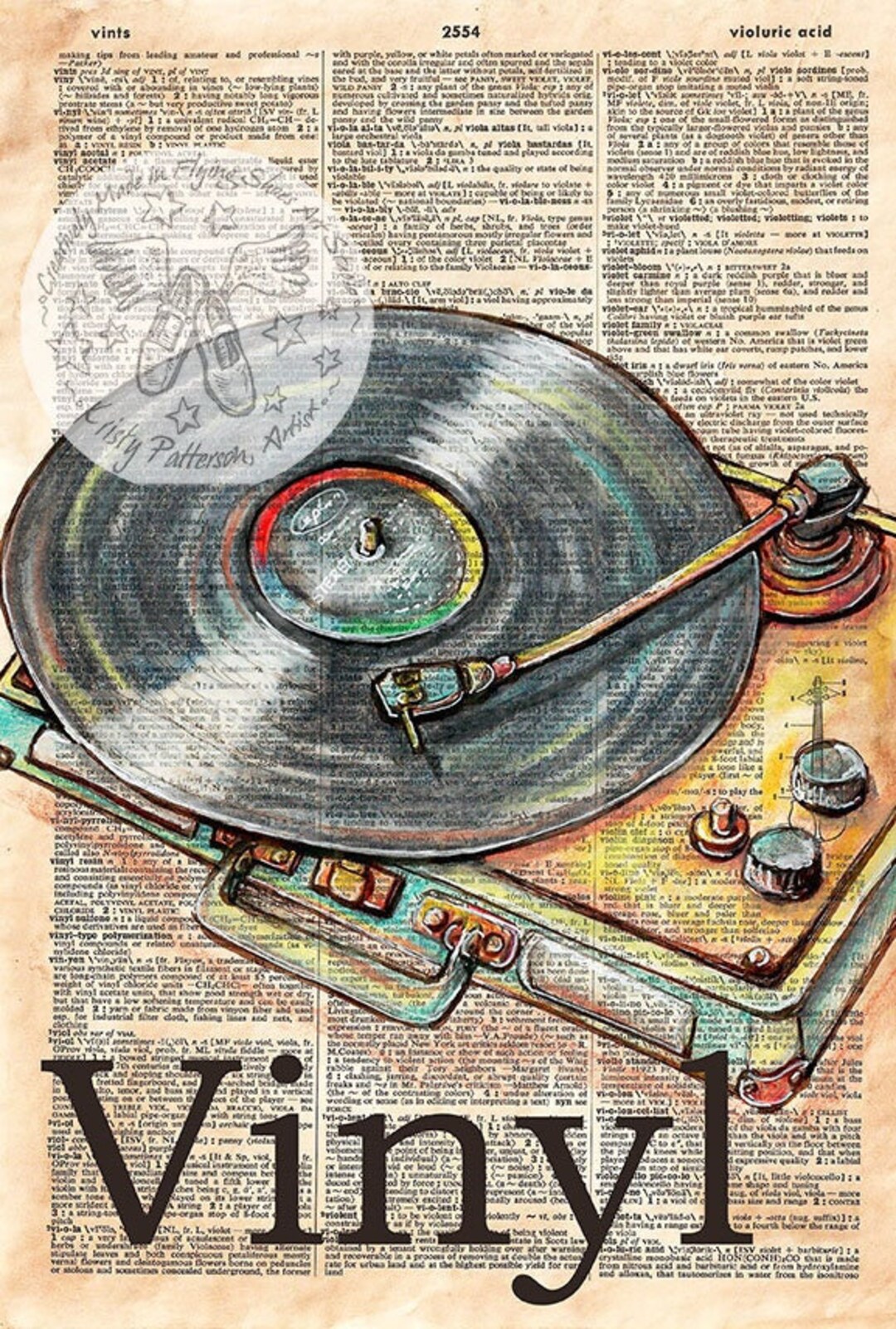 PRINT: Vinyl Mixed Media Drawing on Antique Dictionary Page - Etsy