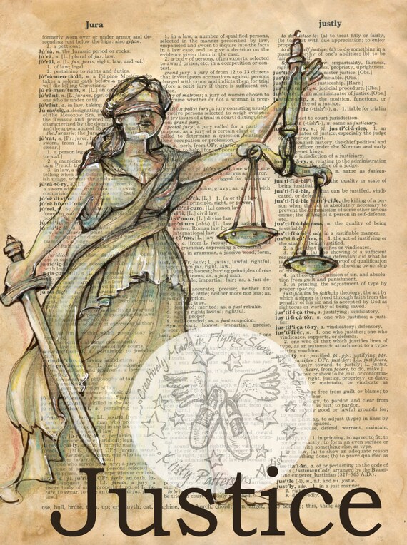 PRINT: Justice Mixed Media Drawing on Antique Dictionary | Etsy