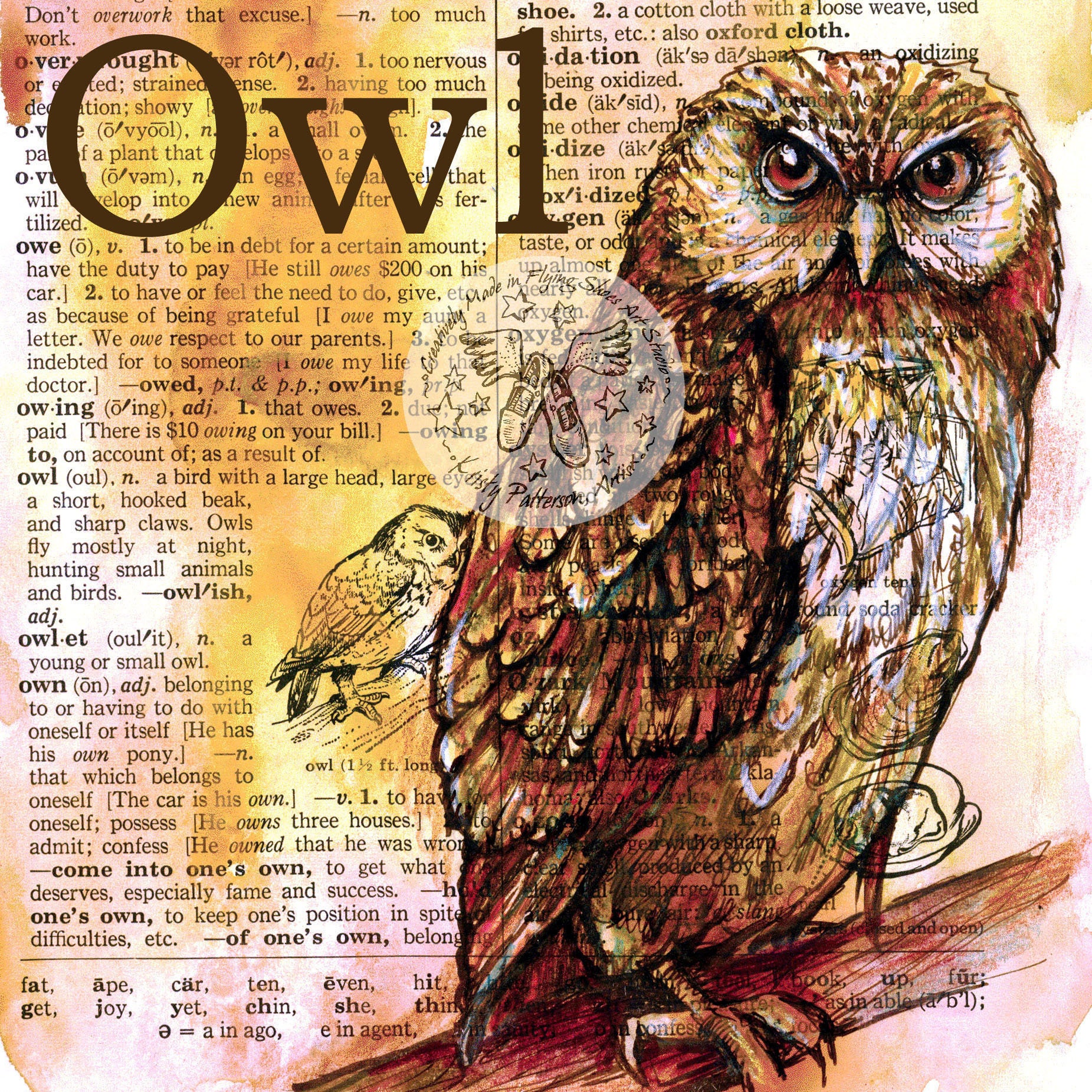 Owl Dictionary Drawing Instant Printable Download - Etsy