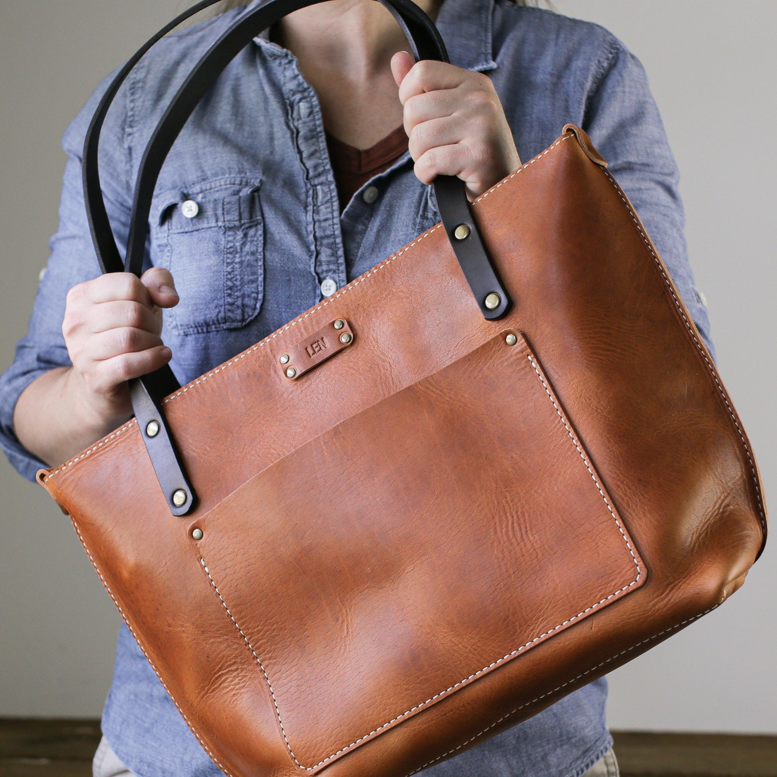 Leather Tote Bag Zippered Top Womens Large Tote | Etsy