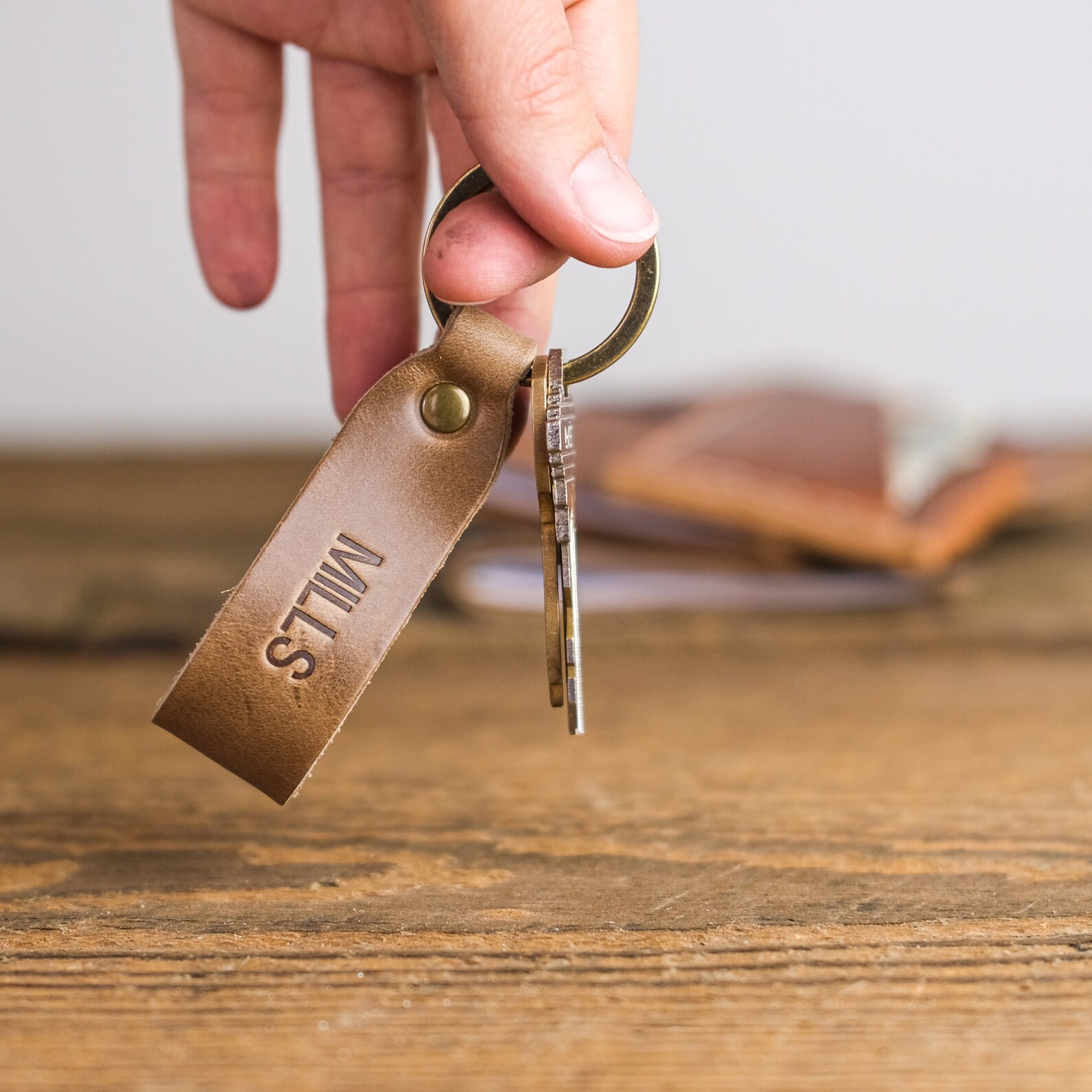 Personalized Leather Key Fob Full Grain Leather Keychain | Etsy